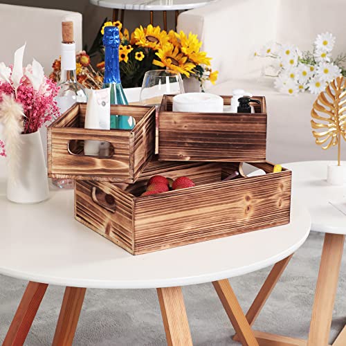 Wooden Crate Stackable Decorative Wood Crates set of 3 for Storage Display Rustic Nesting Box Basket Home Decoration Boxes Container Bin with Cutout Handles Farmhouse Decor with Natural Wood Aroma