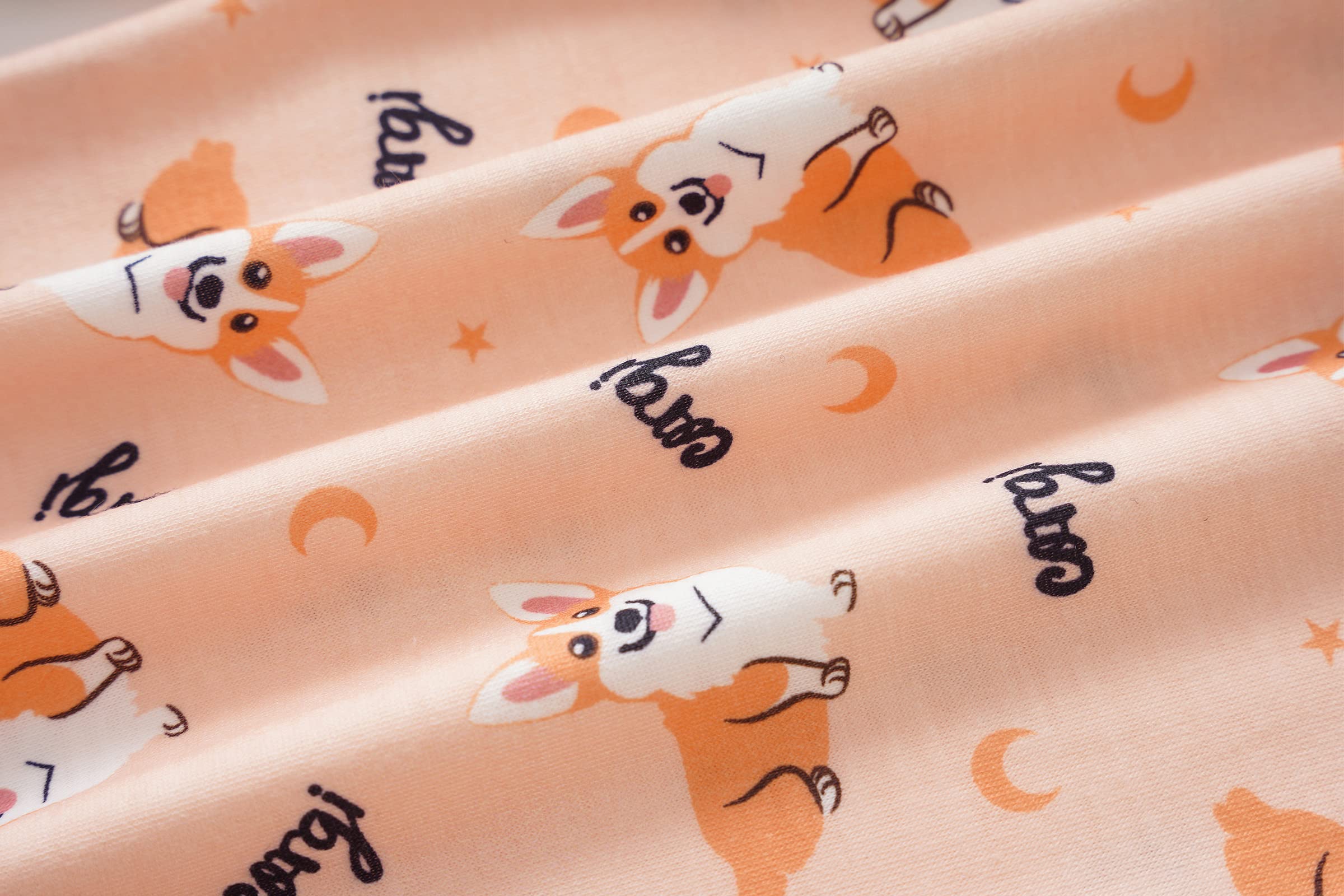 Vopmocld Young Girls Cartoon Corgi Pajama Sets Long Sleeve Cotton Sleepwear Cute Clothes 2PCS Sets, Corgi, 14