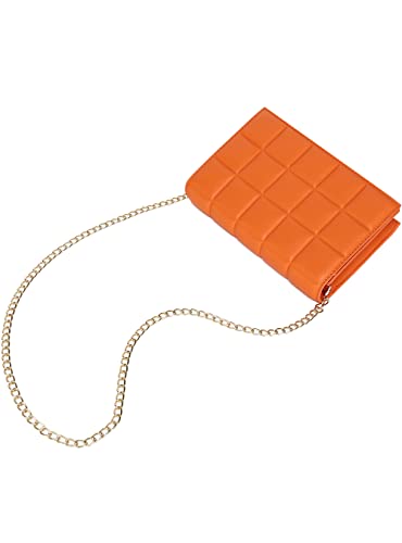 YIKOEE Quilted Chain Mini Shoulder Purse for Women (Orange)
