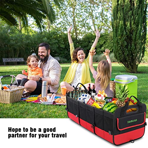 Simniam Car Trunk Organizer Large 95L, Foldable, Non-Slip, Car Storage Organizer Made of Thick Material, Apply to Organizing The Trunk Outdoor Travel Shopping Camping - Red