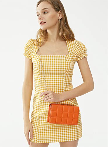 YIKOEE Quilted Chain Mini Shoulder Purse for Women (Orange)