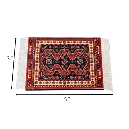 Carpet Coasters, Set of 4 Turkish Rug Style Table Drink mats, Absorbent Kitchen and Dining Accessories, Spill & drip Protection, Rectangular, red Black