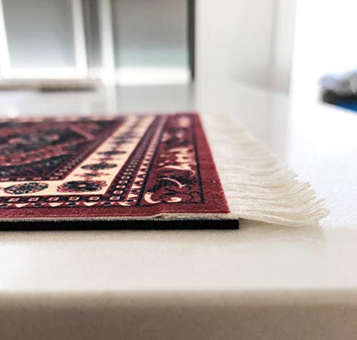 Carpet Coasters, Set of 4 Turkish Rug Style Table Drink mats, Absorbent Kitchen and Dining Accessories, Spill & drip Protection, Rectangular, red Black