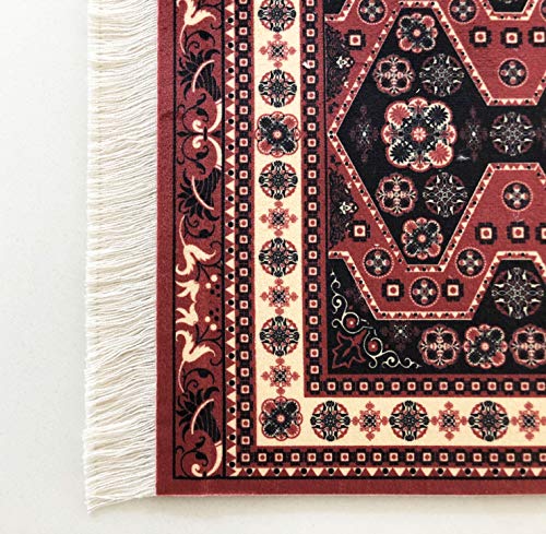 Carpet Coasters, Set of 4 Turkish Rug Style Table Drink mats, Absorbent Kitchen and Dining Accessories, Spill & drip Protection, Rectangular, red Black