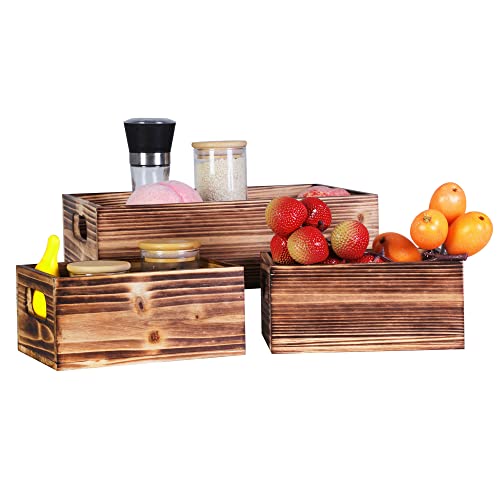 Wooden Crate Stackable Decorative Wood Crates set of 3 for Storage Display Rustic Nesting Box Basket Home Decoration Boxes Container Bin with Cutout Handles Farmhouse Decor with Natural Wood Aroma