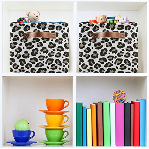Leopard Cheetah Print Animal Skin Square Storage Basket Storage Bins Canvas Storage Organizer Closet Shelf Organizer for Home Office, 1 Pc