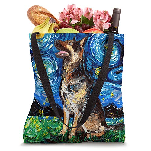 Happy German Shepherd Starry Night Dog Art by Aja Tote Bag