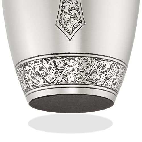 Reminded Adult Cremation Memorial Urn for Human Ashes, Pewter Etched Cross Brass Funeral Urn with Velvet Bag