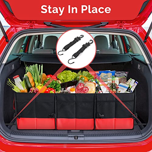 Simniam Car Trunk Organizer Large 95L, Foldable, Non-Slip, Car Storage Organizer Made of Thick Material, Apply to Organizing The Trunk Outdoor Travel Shopping Camping - Red