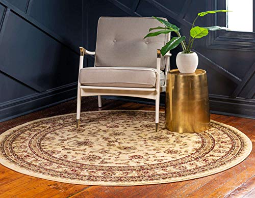 Unique Loom Voyage Collection Traditional Oriental Classic Area Rug (3' 3 x 3' 3 Round, Ivory/Gold)