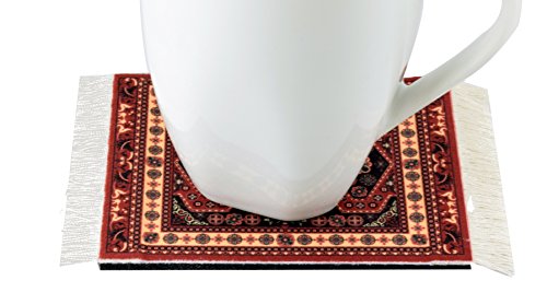 Carpet Coasters, Set of 4 Turkish Rug Style Table Drink mats, Absorbent Kitchen and Dining Accessories, Spill & drip Protection, Rectangular, red Black