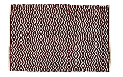 Chardin home 100% Cotton Diamond 3x5 Area Rug Fully Reversible, Machine Washable, Brick Red-Ivory