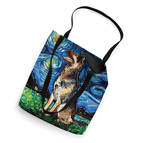 Happy German Shepherd Starry Night Dog Art by Aja Tote Bag