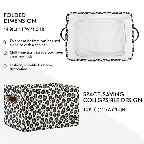 Leopard Cheetah Print Animal Skin Square Storage Basket Storage Bins Canvas Storage Organizer Closet Shelf Organizer for Home Office, 1 Pc
