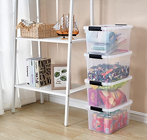 JUJIAJIA Clear Storage Latch Box 16 Quart, Plastic Organizing Box/Bin with Lid and Black Handles, 2-Pack