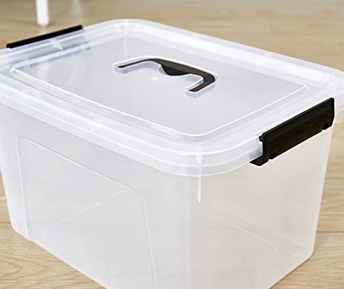 JUJIAJIA Clear Storage Latch Box 16 Quart, Plastic Organizing Box/Bin with Lid and Black Handles, 2-Pack