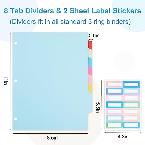 3 Ring Binder 1 Inch, Colorful 3 Ring Binder with Clipboard PU Leather Binder Dividers with Tabs 1 Inch Binders 3 Ring with 8 Tab Dividers and 2 Sheet Stickers Aesthetic School Supplies