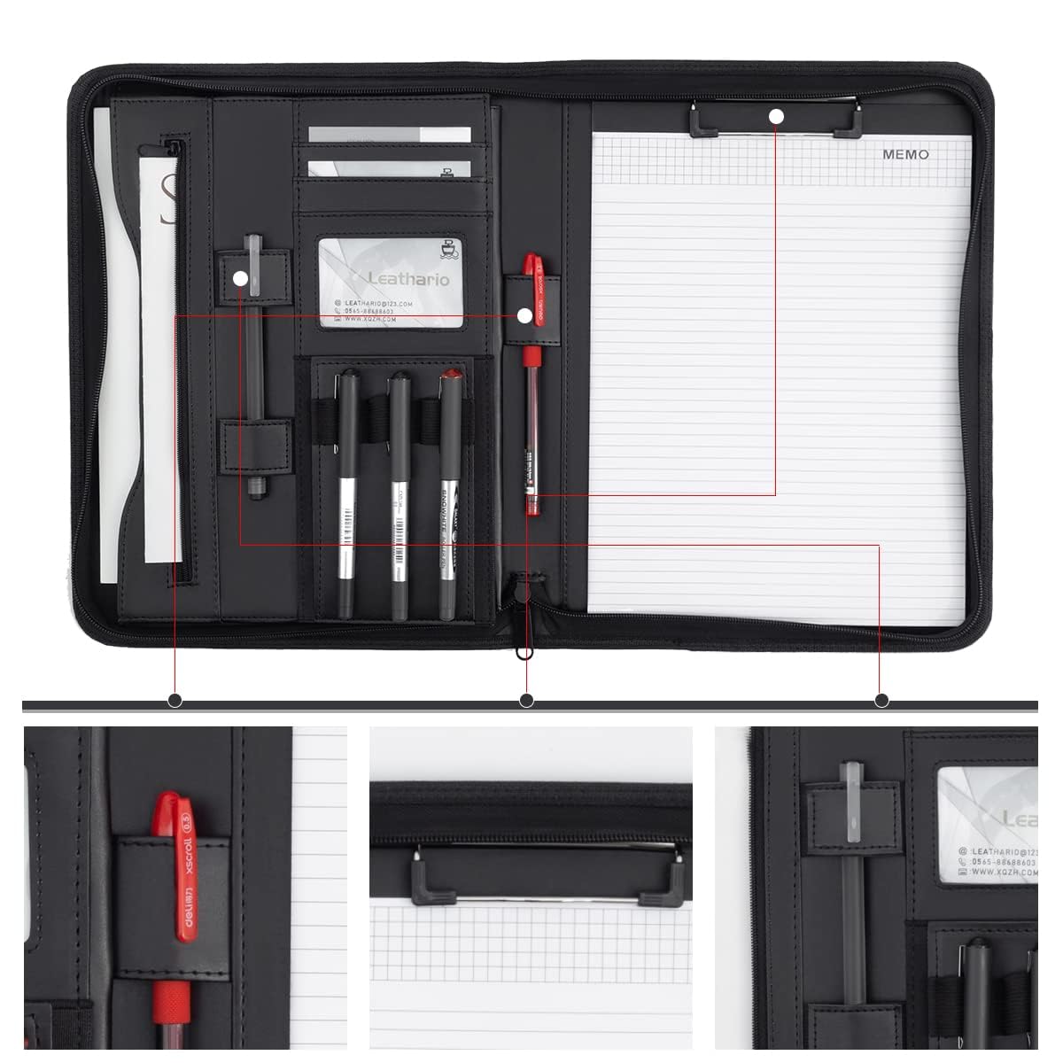 Leathario Portfolio Business Folder Padfolio A4 Writing Pad Document Organizer for Men Women Office Conference Notepad Clip Boards