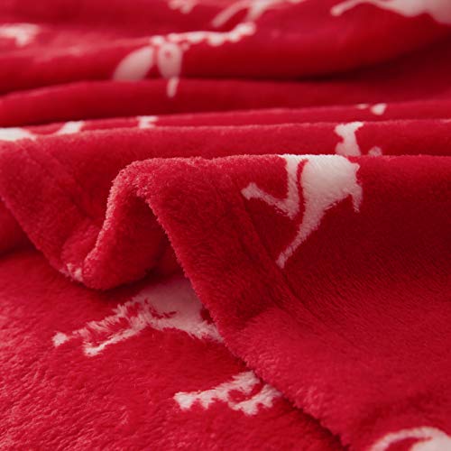 FY FIBER HOUSE Christmas Home Decor Flannel Fleece Throw Blanket for Couch Sofa with Reindeer Print,60"X80", Red
