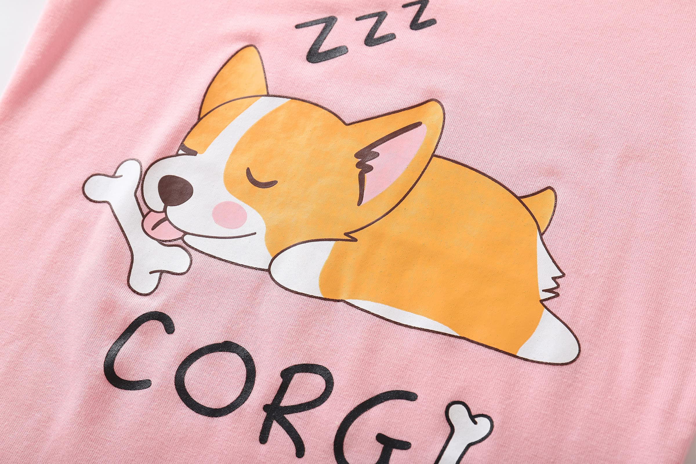 Vopmocld Big Girls Summer Short Sleeve Pajama Sets Cute Corgi Patterns Sleepwear Nighty 100% Cotton, Corgi, 12 Years