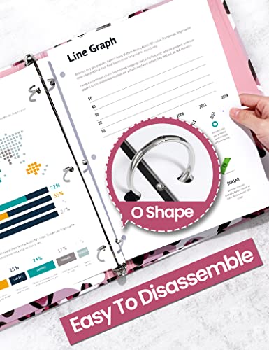SUNEE 3 Ring Binder 1 Inch, Cute Binder with 2 Pockets, Decorative Pink Leopard Three Ring Binder Heavy Duty (Fit 8.5x11 Inches) for School Supplies, Office Binder Supplies