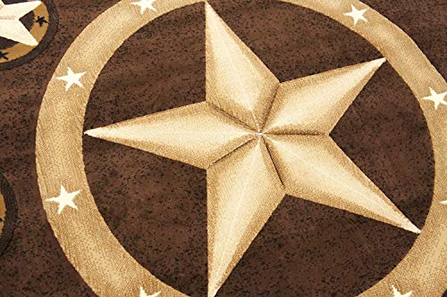 Champion Rugs Rustic Western Texas Star Pattern Geometric Revolving Stars Country Style Brown Area Rug (5 Feet X 5 Feet Round)