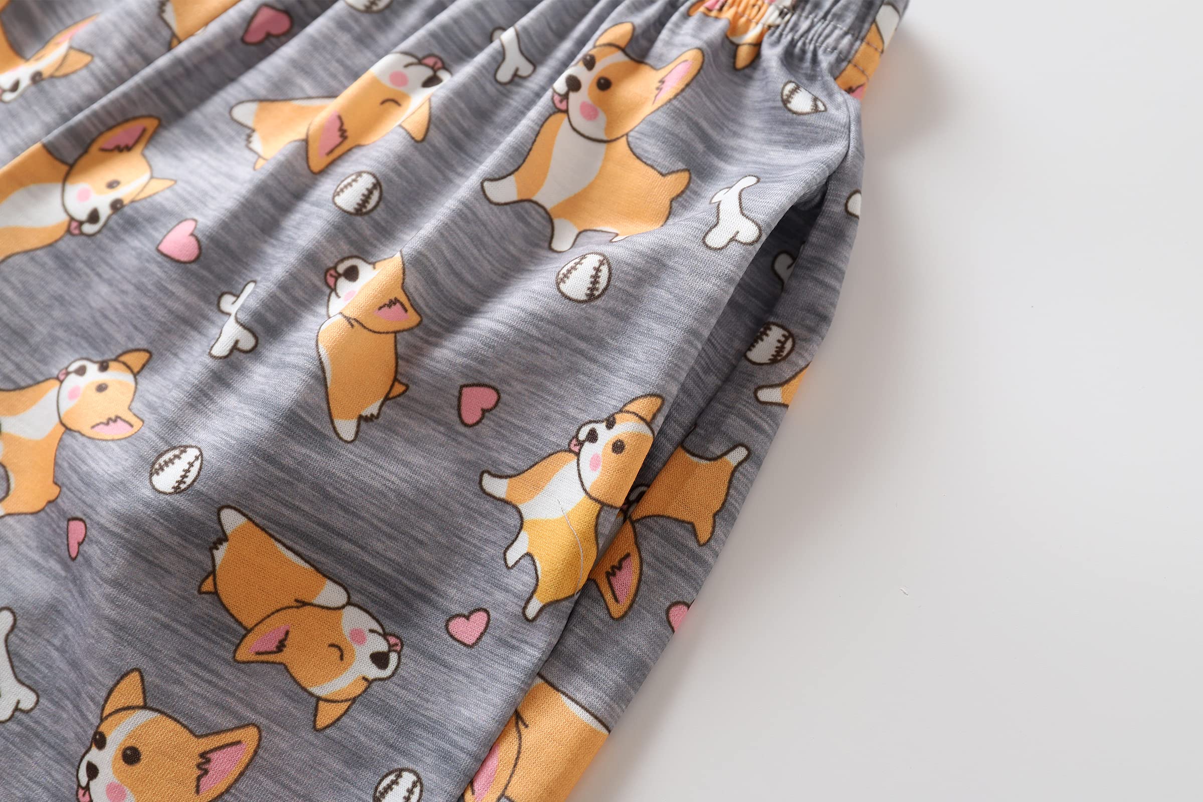 Vopmocld Big Girls Summer Short Sleeve Pajama Sets Cute Corgi Patterns Sleepwear Nighty 100% Cotton, Corgi, 12 Years