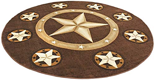 Champion Rugs Rustic Western Texas Star Pattern Geometric Revolving Stars Country Style Brown Area Rug (5 Feet X 5 Feet Round)