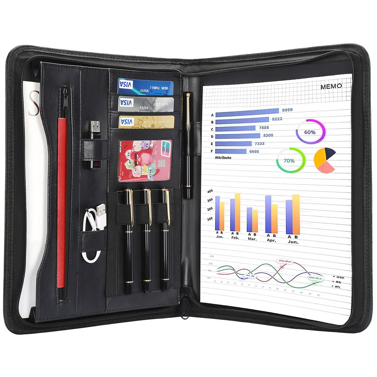 Leathario Portfolio Business Folder Padfolio A4 Writing Pad Document Organizer for Men Women Office Conference Notepad Clip Boards