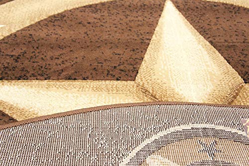 Champion Rugs Rustic Western Texas Star Pattern Geometric Revolving Stars Country Style Brown Area Rug (5 Feet X 5 Feet Round)