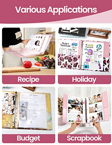 SUNEE 3 Ring Binder 1 Inch, Cute Binder with 2 Pockets, Decorative Pink Leopard Three Ring Binder Heavy Duty (Fit 8.5x11 Inches) for School Supplies, Office Binder Supplies