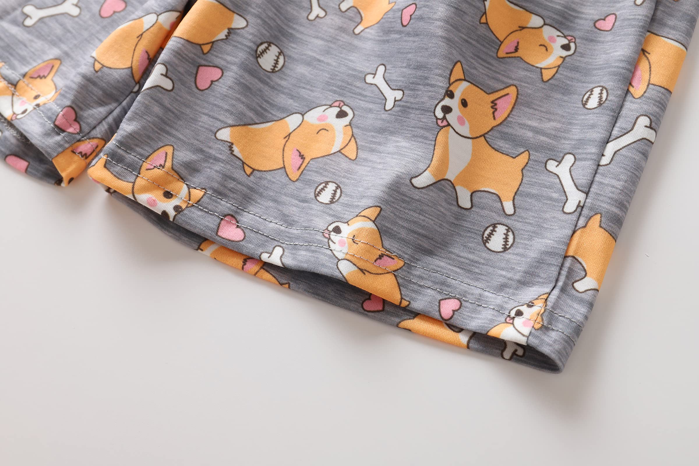Vopmocld Big Girls Summer Short Sleeve Pajama Sets Cute Corgi Patterns Sleepwear Nighty 100% Cotton, Corgi, 12 Years