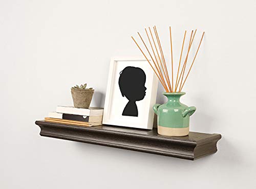 HIGH & MIGHTY Decorative Floating Shelf Holds up to 15lbs Easy Tool-Free Dry Wall Installation, 18", Espresso