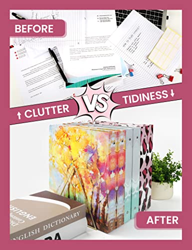 SUNEE 3 Ring Binder 1 Inch, Cute Binder with 2 Pockets, Decorative Pink Leopard Three Ring Binder Heavy Duty (Fit 8.5x11 Inches) for School Supplies, Office Binder Supplies