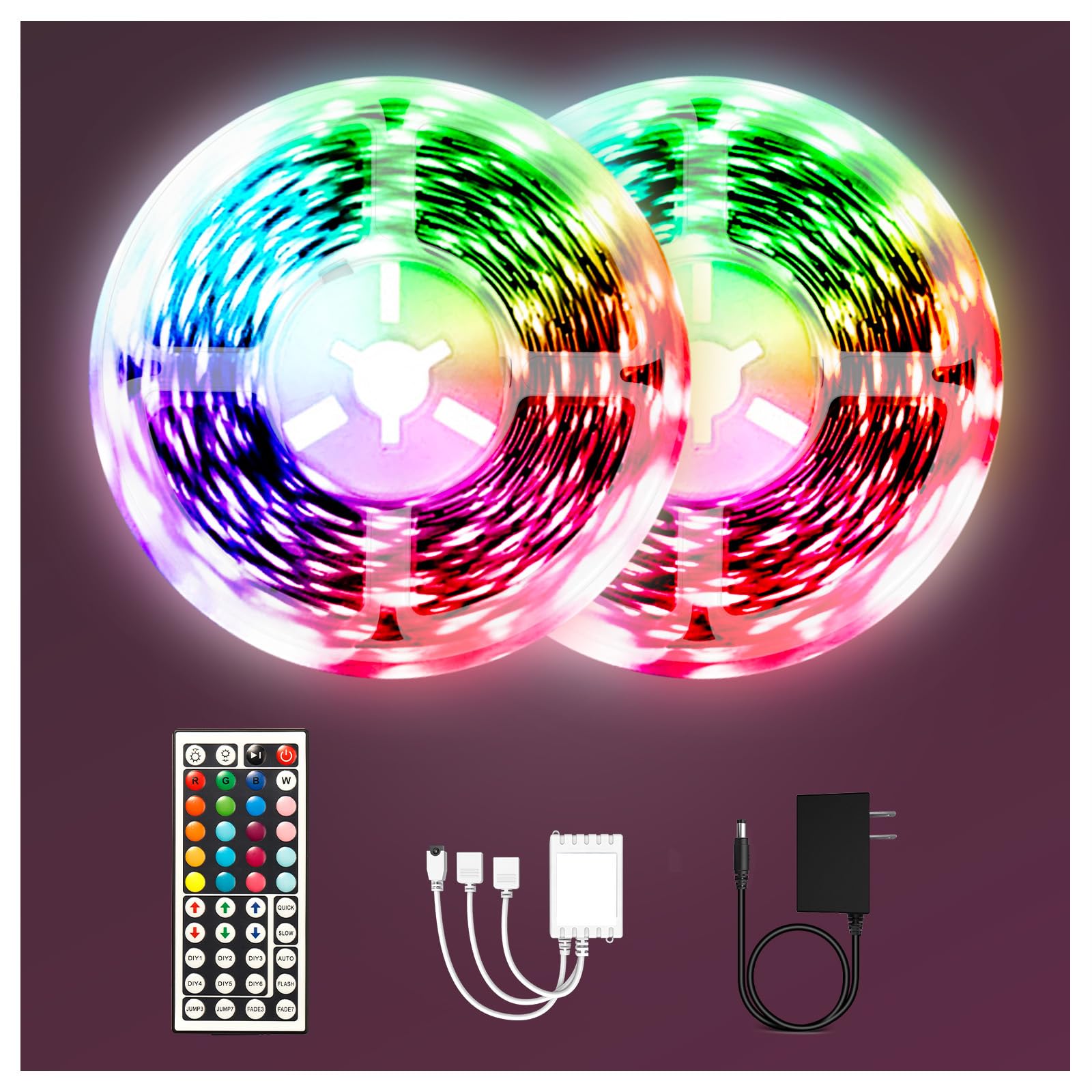 phopollo 65.6FT Led Lights for Bedroom, 5050 Color Changing Led Strip Lights with 44-Key Remote and 12v Power Supply, Led Lights Strip for Home Decoration.