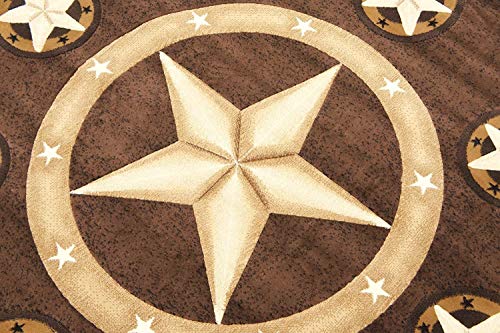 Champion Rugs Rustic Western Texas Star Pattern Geometric Revolving Stars Country Style Brown Area Rug (5 Feet X 5 Feet Round)