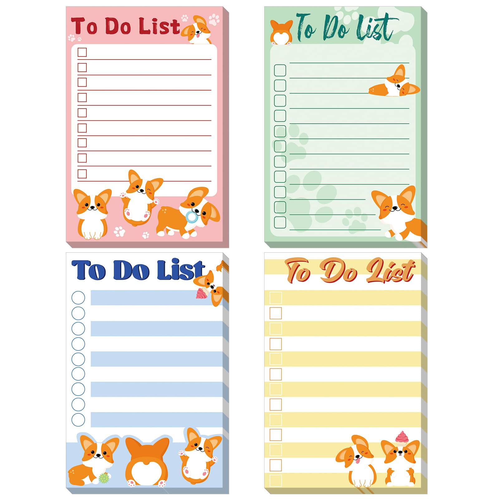 Geyee 4 Pads Corgis Sticky Notes Notepad Corgi Gifts for Dog Lovers, 200 Sheets to Do List Sticky Notepads Funny Kawaii Welsh Dog Butt Humor Notebook Cute Notes with Lines Supplies, 4" x 6"