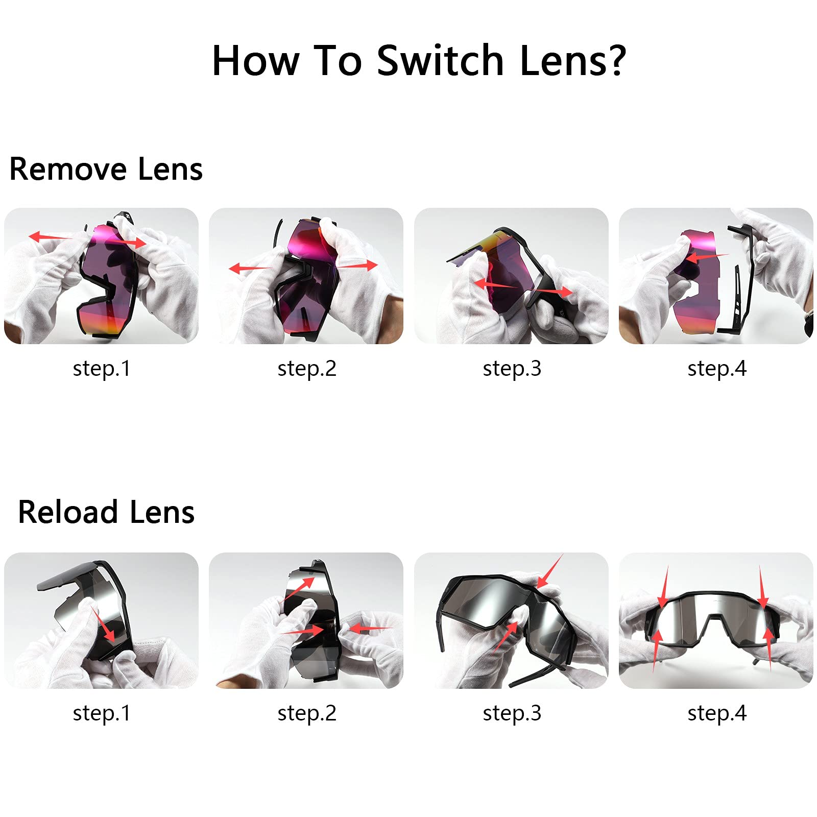 KAPVOE Polarized Cycling Glasses with 4 Interchangeable Lenses TR90 Sports Sunglasses Women Men Running MTB Bike Bicycle Accessories 01 Red Black