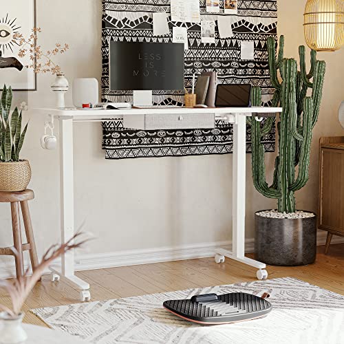 FEZIBO Standing Desk with Drawer, Adjustable Height Electric Stand up Desk, 63 x 24 Inches Sit Stand Home Office Desk, Ergonomic Workstation White Steel Frame/White Tabletop