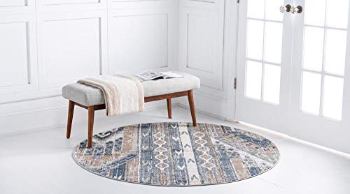 Rugs.com Oregon Collection Rug β 7 Ft Round Navy Blue Low-Pile Rug Perfect for Kitchens, Dining Rooms