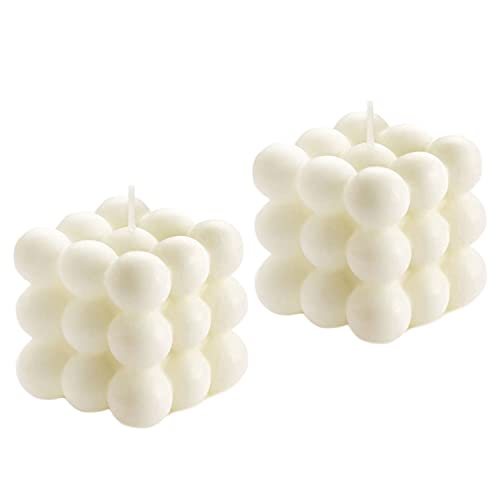 2PCS Bubble Candles Vanilla Scented Aesthetic Cube Candle, Soy Wax Cool Shaped Candles, Home Office Danish Pastel Trendy Room Floating Shelves Decor Small Bubble Candles