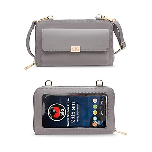 Save the Girls Captiva Touchscreen Purse with 10 Credit Card Slots and 2 Pockets Crossbody Smartphone Purse, Morning Mist Grey