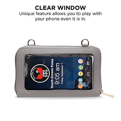 Save the Girls Captiva Touchscreen Purse with 10 Credit Card Slots and 2 Pockets Crossbody Smartphone Purse, Morning Mist Grey