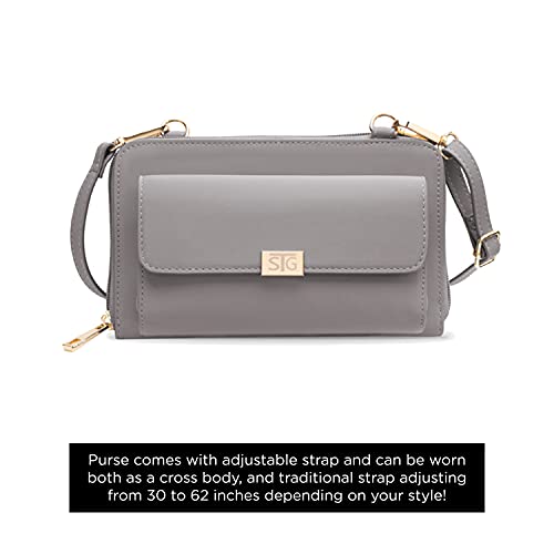 Save the Girls Captiva Touchscreen Purse with 10 Credit Card Slots and 2 Pockets Crossbody Smartphone Purse, Morning Mist Grey
