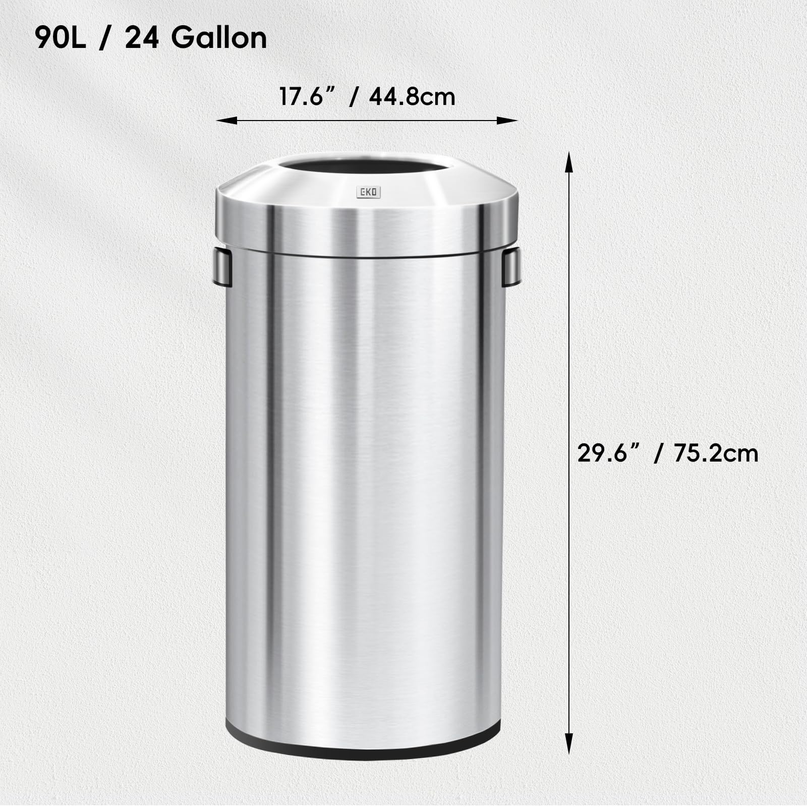 EKO Urban Commercial Round Open Top Stainless Steel Trash Can 90L