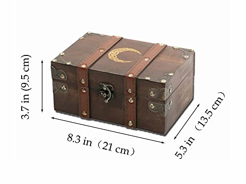 Gbrand 8.3" Wood and Leather Celtic Moon Chest Box, Crescent Wooden Box with Velvet Lining, Vintage Tarot Box (Box Only)