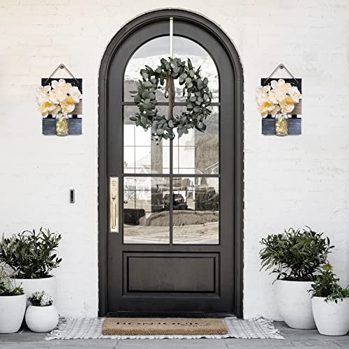 Dailyart Mason Jar Sconces Wall Decor, Rustic Mason Jar Wall Sconce Hanging Mason Jar Sconces with LED Fairy Lights, Farmhouse Wall Decor Country Decorations for Home, Set of 2