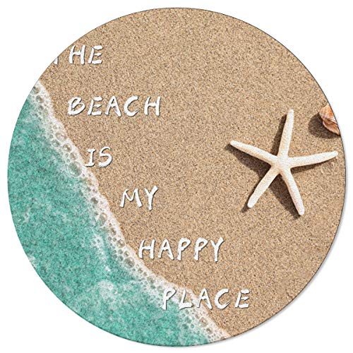 Round Area Rugs 3ft,Summer Coastal Beach Sand Starfish Indoor Throw Runner Circle Rug Entryway Doormat Floor Carpet Pad Yoga Mat for Bedroom Living Room The Beach is My Happy Place