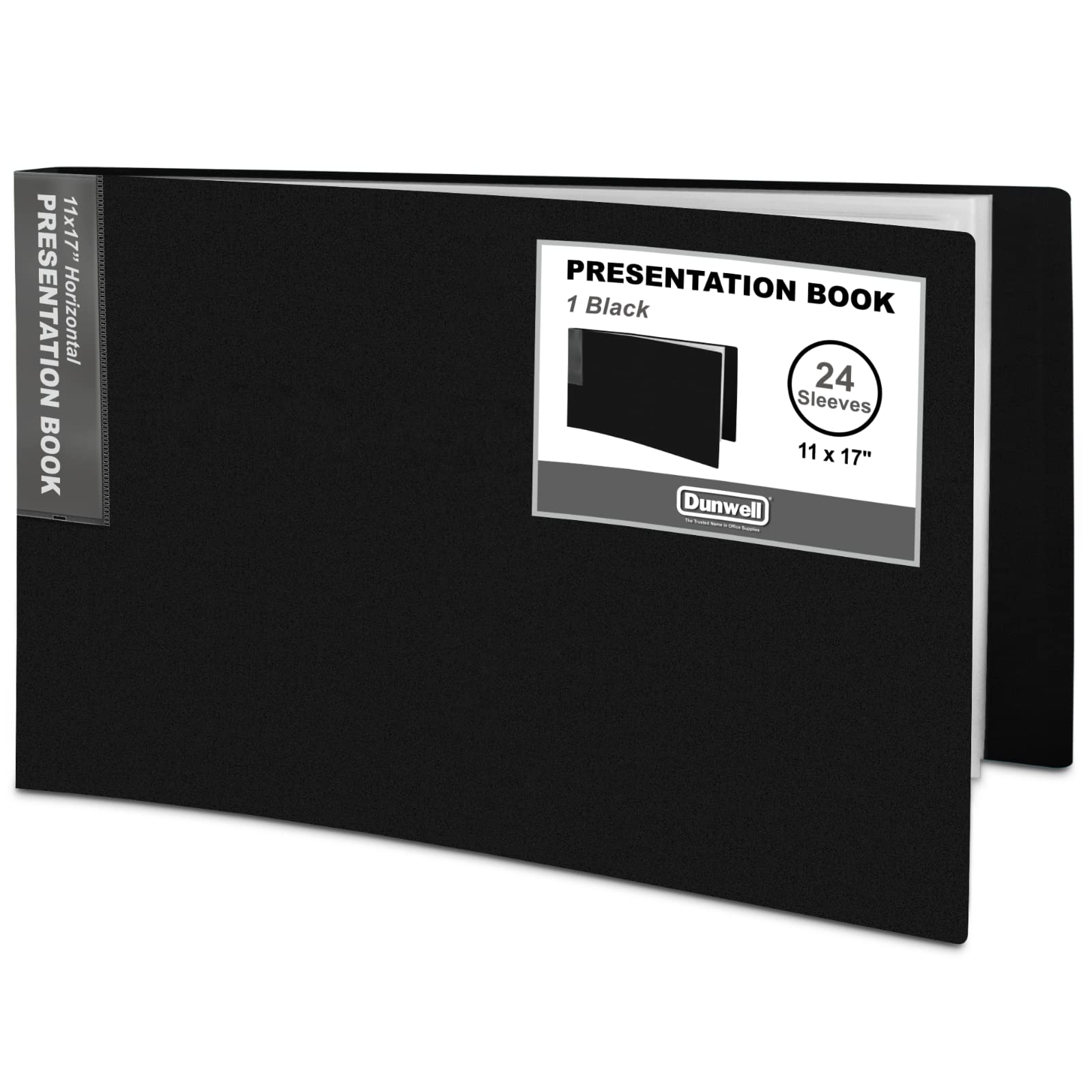 Dunwell 11x17 Portfolio Binder (Black, Horizontal), Presentation Book with 24 Pockets, Large 11 x 17 Art Portfolio Folder, Acid-Free Poly Cover and Sleeves