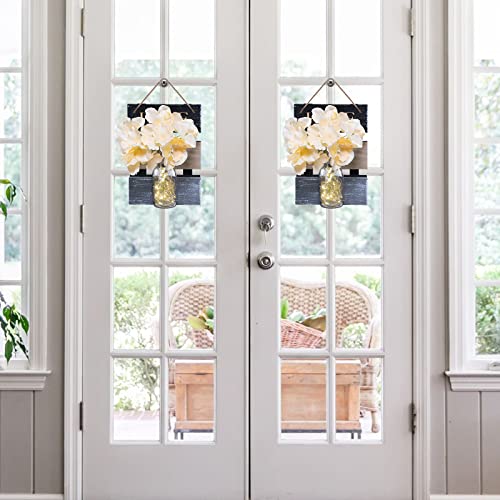 Dailyart Mason Jar Sconces Wall Decor, Rustic Mason Jar Wall Sconce Hanging Mason Jar Sconces with LED Fairy Lights, Farmhouse Wall Decor Country Decorations for Home, Set of 2